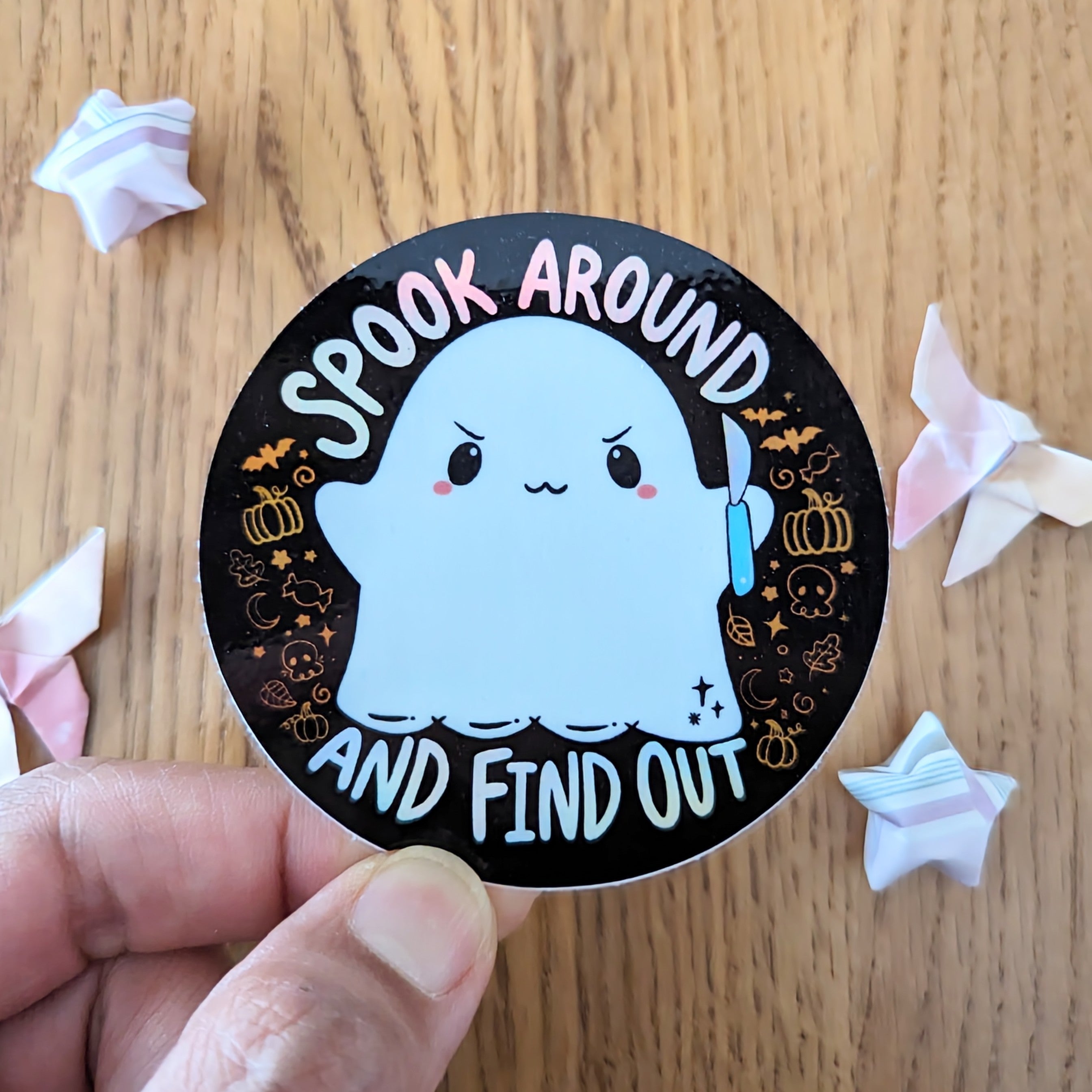 Spook Around and Find Out Holographic Vinyl Sticker – Jem and Cozy