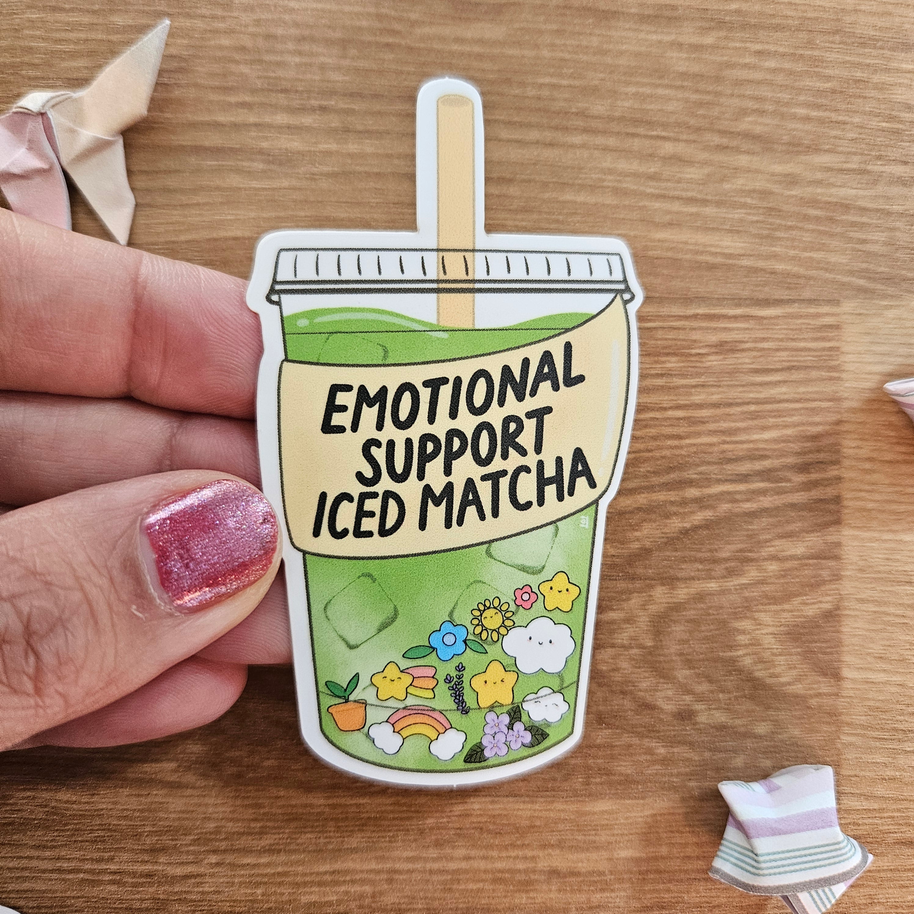 Emotional Support Iced Matcha Vinyl Sticker – Jem and Cozy