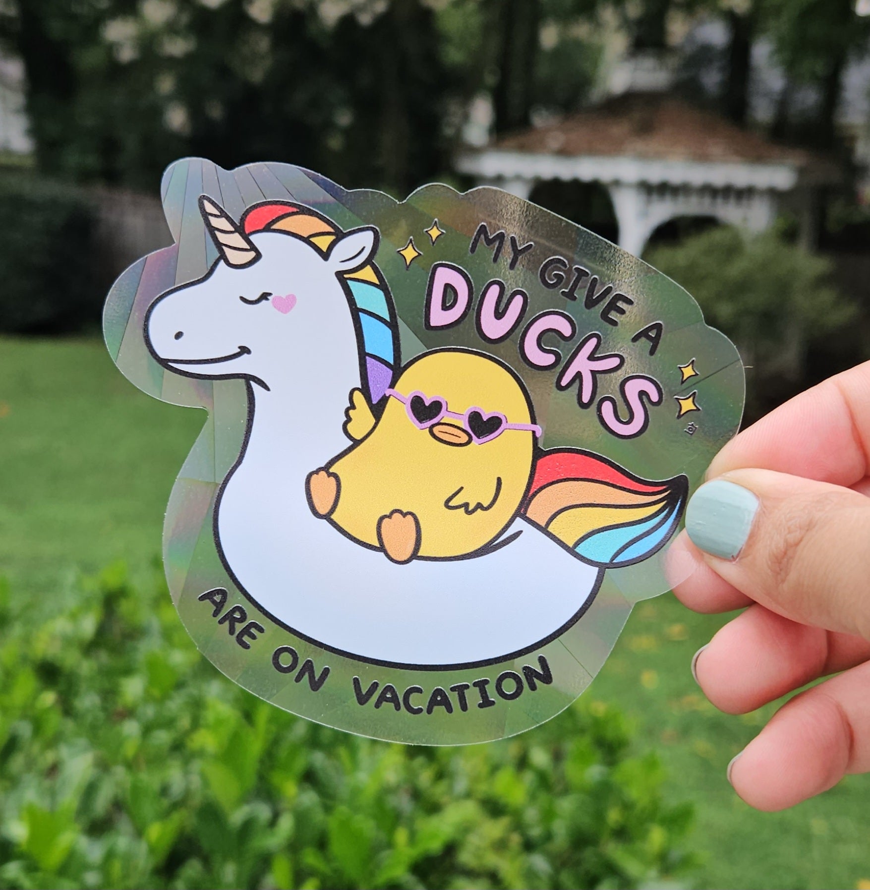 My Give A Ducks Are On Vacation Rainbow Decal Suncatcher – Jem and Cozy