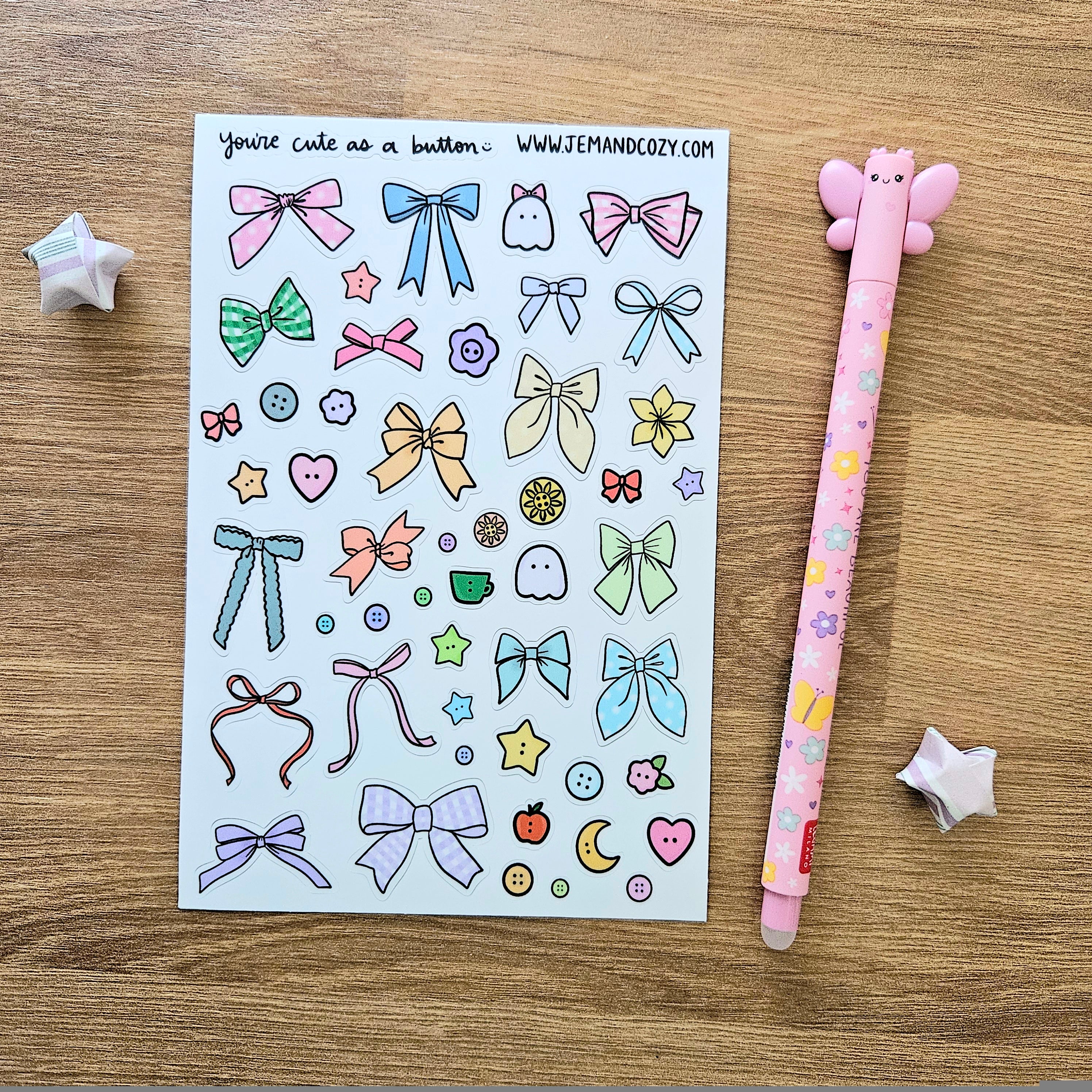 You're cute as a button 🎀 Bows and Buttons Vinyl Sticker Sheet (4x6 ...