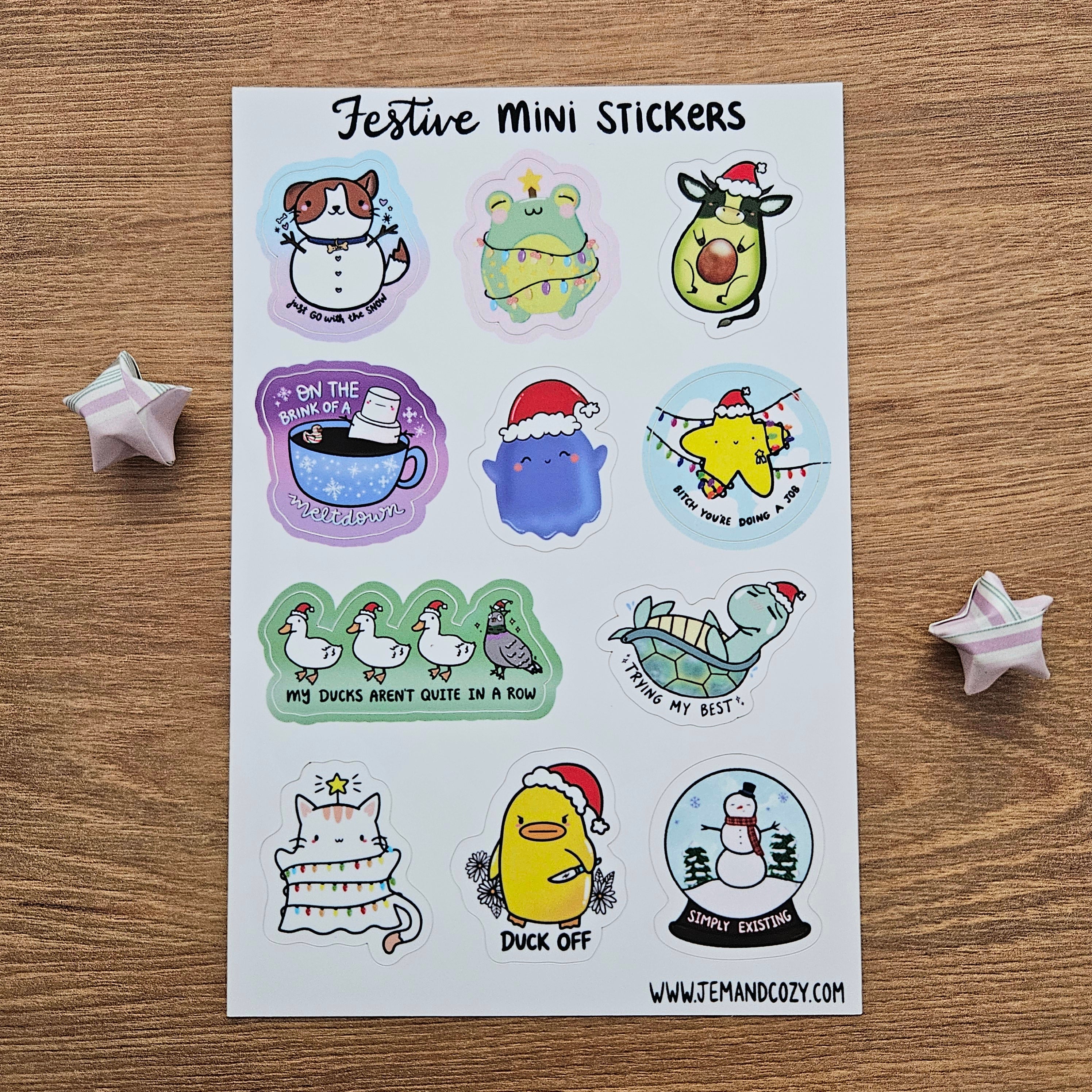 Festive Mini Stickers Vinyl Sticker Sheet (4x6") – Jem and Cozy