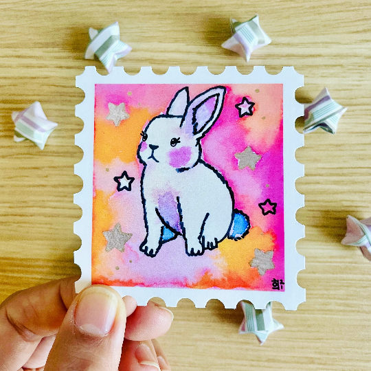 Starry Bunny Stamp Watercolor Sticker – Jem and Cozy